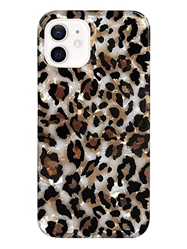 J.west Case Compatible with iPhone 12/12 Pro 6.1-inch, Luxury Sparkle Translucent Clear Leopard Cheetah Print Pearly Design Soft Silicone Slim TPU Protective Phone Case Cover for Girls Women (Bling)