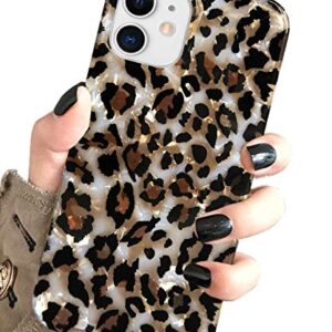 J.west Case Compatible with iPhone 12/12 Pro 6.1-inch, Luxury Sparkle Translucent Clear Leopard Cheetah Print Pearly Design Soft Silicone Slim TPU Protective Phone Case Cover for Girls Women (Bling)