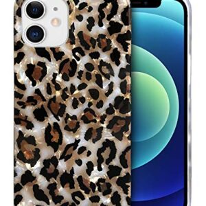 J.west Case Compatible with iPhone 12/12 Pro 6.1-inch, Luxury Sparkle Translucent Clear Leopard Cheetah Print Pearly Design Soft Silicone Slim TPU Protective Phone Case Cover for Girls Women (Bling)