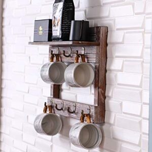 Encozy Wall Mounted Cup Rack with Shelf,Coffee Mug Holder Wood Cup Organizer with 7 Hooks (Wood)