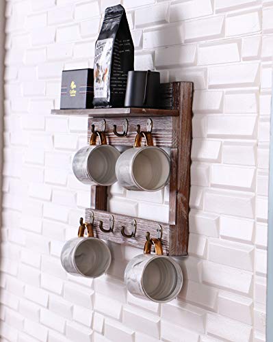 Encozy Wall Mounted Cup Rack with Shelf,Coffee Mug Holder Wood Cup Organizer with 7 Hooks (Wood)