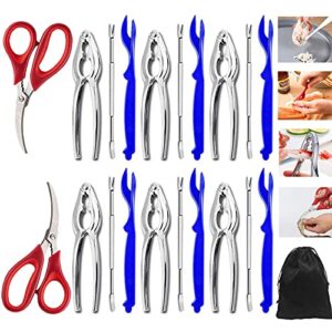 homokus seafood tools 21 pcs nut crab crackers set including 6 crab leg crackers, 6 lobster shell forks, 6 crab leg forks 2 seafood scissors & storage bag