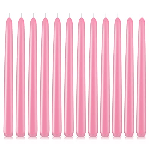 Amzwax 10" Pink Taper Candles, Unscented Dripless Candlesticks for Christmas, Home Décor, Wedding Receptions and Celebrations - Set of 12