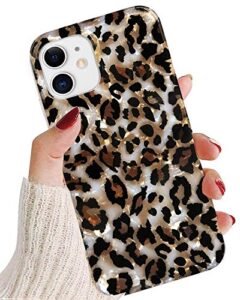 j.west case compatible with iphone 12 mini 5.4-inch, luxury glitter sparkly leopard cheetah print design translucent clear durable soft silicone protective phone case cover for girls womens (bling)