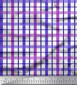 soimoi purple cotton canvas fabric window pane check print fabric by the yard 56 inch wide