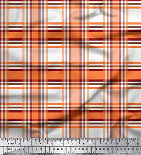 Soimoi Orange Cotton Canvas Fabric Gingham Check Print Fabric by The Yard 56 Inch Wide