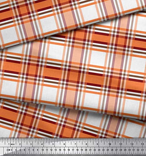 Soimoi Orange Cotton Canvas Fabric Gingham Check Print Fabric by The Yard 56 Inch Wide