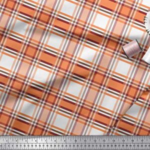 Soimoi Orange Cotton Canvas Fabric Gingham Check Print Fabric by The Yard 56 Inch Wide