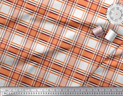 Soimoi Orange Cotton Canvas Fabric Gingham Check Print Fabric by The Yard 56 Inch Wide