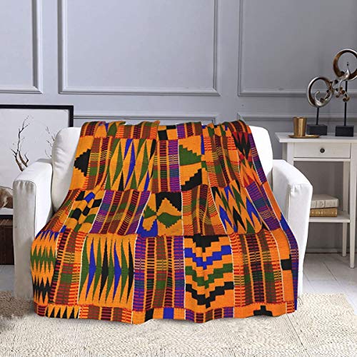 D-WOLVES Plush Throw Blanket,Ghana Kente Fabric African Print Tribal Soft Fuzzy Fleece Blanket,Cozy Outdoor Travel Blanket for Bedroom Livingroom Sofa Couch Car Bed,50x60 in