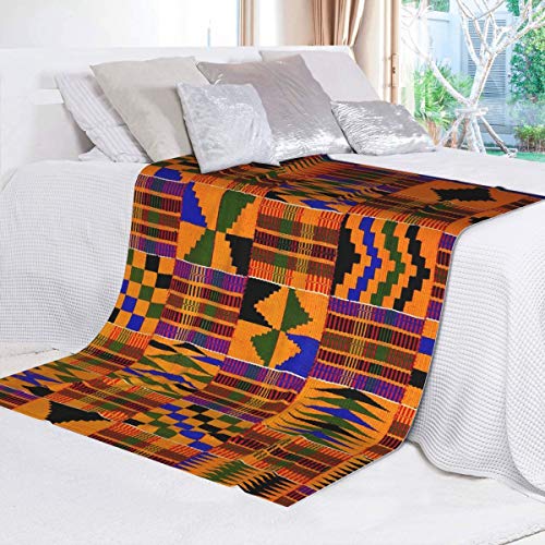 D-WOLVES Plush Throw Blanket,Ghana Kente Fabric African Print Tribal Soft Fuzzy Fleece Blanket,Cozy Outdoor Travel Blanket for Bedroom Livingroom Sofa Couch Car Bed,50x60 in