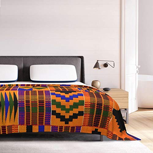 D-WOLVES Plush Throw Blanket,Ghana Kente Fabric African Print Tribal Soft Fuzzy Fleece Blanket,Cozy Outdoor Travel Blanket for Bedroom Livingroom Sofa Couch Car Bed,50x60 in