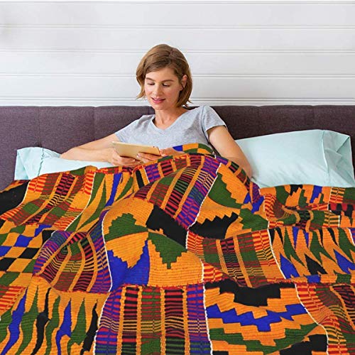 D-WOLVES Plush Throw Blanket,Ghana Kente Fabric African Print Tribal Soft Fuzzy Fleece Blanket,Cozy Outdoor Travel Blanket for Bedroom Livingroom Sofa Couch Car Bed,50x60 in