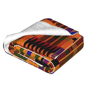 D-WOLVES Plush Throw Blanket,Ghana Kente Fabric African Print Tribal Soft Fuzzy Fleece Blanket,Cozy Outdoor Travel Blanket for Bedroom Livingroom Sofa Couch Car Bed,50x60 in