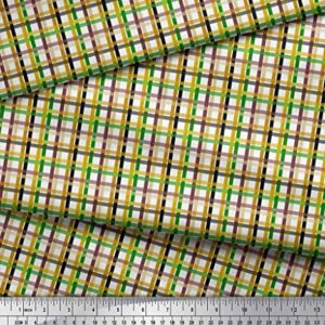 Soimoi Yellow Cotton Canvas Fabric Window Pane Check Decor Fabric Printed Yard 56 Inch Wide