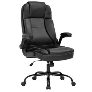 office chair ergonomic desk chair pu leather computer chair with lumbar support flip up armrest task chair rolling swivel executive chair(black)