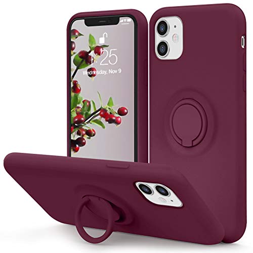 MOCCA for iPhone 11 Case with Ring Kickstand | Super Soft Microfiber Lining | Anti-Scratch Liquid Silicone Shock-Absorbing Case for iPhone 11 - WineRed