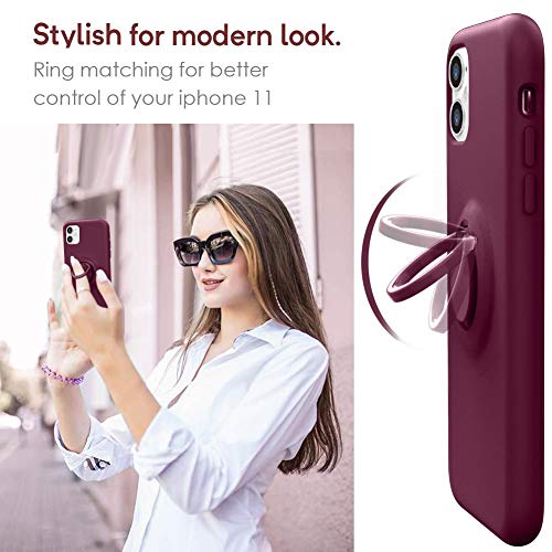 MOCCA for iPhone 11 Case with Ring Kickstand | Super Soft Microfiber Lining | Anti-Scratch Liquid Silicone Shock-Absorbing Case for iPhone 11 - WineRed