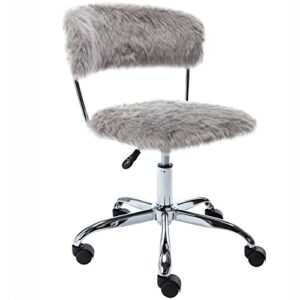 chairus home office chair faux fur desk chair, upholstered modern task chair height adjustable reception chair vanity chair for bedroom, grey