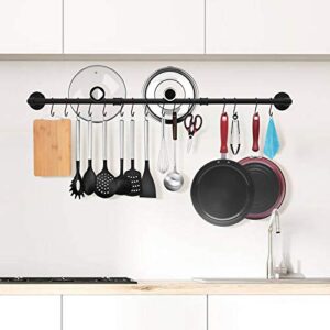 TLBTEK 50 inch Black Pipe Pot Bar Rack Wall Mounted Detachable Pans Hanging Rail Kitchen Lids Utensils Hanger Holders with 15 S Hooks