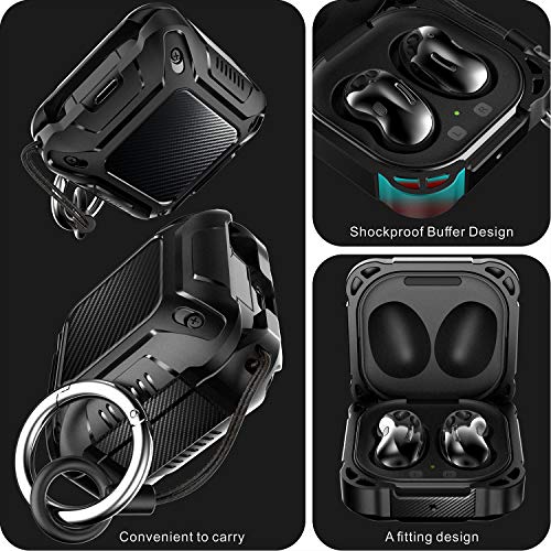 TPU Hard Case for Galaxy Buds 2 Pro Case 2022/Galaxy Buds 2 Case 2021/ Buds Pro Cover 2021/ Buds Live Case 2020, Wireless Charging Carbon Fiber Protective Earbuds Accessories with Keychain,Black