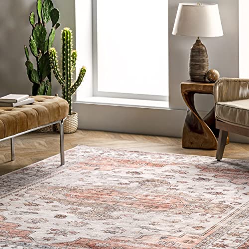 nuLOOM Banks Vintage Machine Washable Area Rug, 5' x 8', Beige