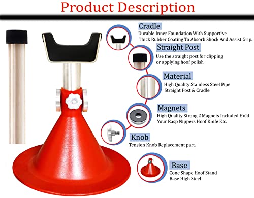 AAProTools Standard Horse Size Hoof Farrier Stand with Two Magnets RED + 1 Free Hoof Knife & Farrier Hammer