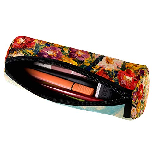 Oil Painting Field Flowers Pencil Bag Pen Case Stationary Case Pencil Pouch Desk Organizer Makeup Cosmetic Bag for School Office