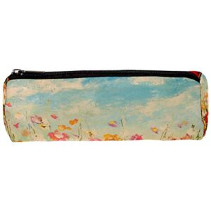 Oil Painting Field Flowers Pencil Bag Pen Case Stationary Case Pencil Pouch Desk Organizer Makeup Cosmetic Bag for School Office