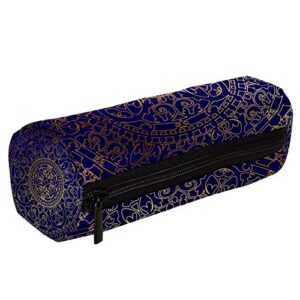 Oriental Blue Gold Mandala Pencil Bag Pen Case Stationary Case Pencil Pouch Desk Organizer Makeup Cosmetic Bag for School Office