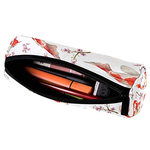 Oriental Carps and Flowers Pencil Bag Pen Case Stationary Case Pencil Pouch Desk Organizer Makeup Cosmetic Bag for School Office