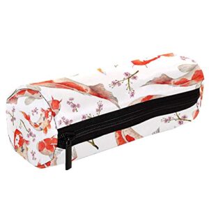 Oriental Carps and Flowers Pencil Bag Pen Case Stationary Case Pencil Pouch Desk Organizer Makeup Cosmetic Bag for School Office