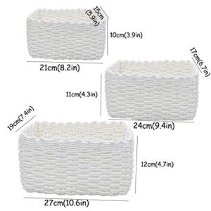 HQBL Woven Storage Baskets Set of 3, Recycled Paper Rope Bin Organizer Shelf for Cupboards Decorative Home Closet Drawer Dresser,Perfect for Storing Small Household Items