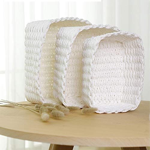 HQBL Woven Storage Baskets Set of 3, Recycled Paper Rope Bin Organizer Shelf for Cupboards Decorative Home Closet Drawer Dresser,Perfect for Storing Small Household Items