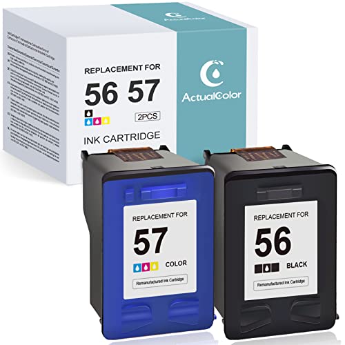 ActualColor C Remanufactured Ink Cartridge Replacement for HP 56 57 C6656AN C6657AN for Deskjet 5550 5650 5850 Officejet 4215 Photosmart 7260 7350 7450 7550 7760 7660 7960 PSC 2210 2410 Printer (2P)