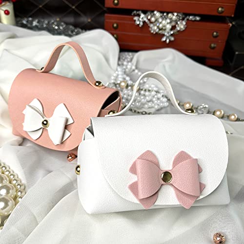 ARTSY Crafts Pack of 6 Mini Handbag Gift Bags, Luxury Gift Box for Wedding Favors Little Princess Birthday Party Favors Baby Shower Bridesmaid Gift Valentines's Day Gift Wrap (White+Pink)