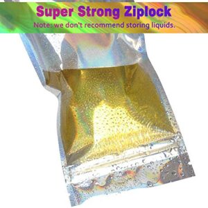 100pcs Holographic Bags Foil Pouch Bag with Zip Lock Resealable Packaging Supplies Decorative Ziplock Bag for Jewelry Lip Gloss Cookie Shipping (Holographic, 3.15"Wx5.12"L)