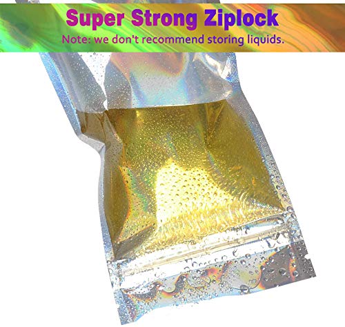 100pcs Holographic Bags Foil Pouch Bag with Zip Lock Resealable Packaging Supplies Decorative Ziplock Bag for Jewelry Lip Gloss Cookie Shipping (Holographic, 3.15"Wx5.12"L)