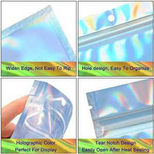 100pcs Holographic Bags Foil Pouch Bag with Zip Lock Resealable Packaging Supplies Decorative Ziplock Bag for Jewelry Lip Gloss Cookie Shipping (Holographic, 3.15"Wx5.12"L)