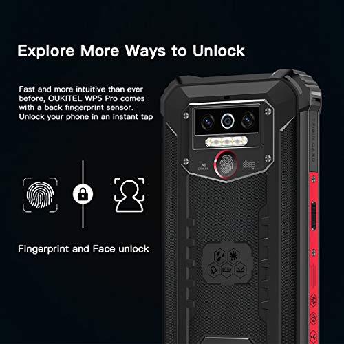 Rugged Cell Phone Unlocked OUKITEL WP5 Pro, 8000mAh Battery, 4GB+64GB ROM, Android 10 Rugged Smartphone, 5.5 Inch IP68 Waterproof Shockproof Phone with 4 LED Flashlights, Triple Camera, Dual SIM 4G