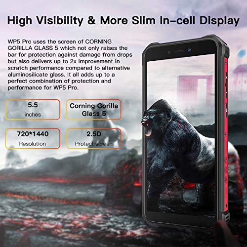 Rugged Cell Phone Unlocked OUKITEL WP5 Pro, 8000mAh Battery, 4GB+64GB ROM, Android 10 Rugged Smartphone, 5.5 Inch IP68 Waterproof Shockproof Phone with 4 LED Flashlights, Triple Camera, Dual SIM 4G