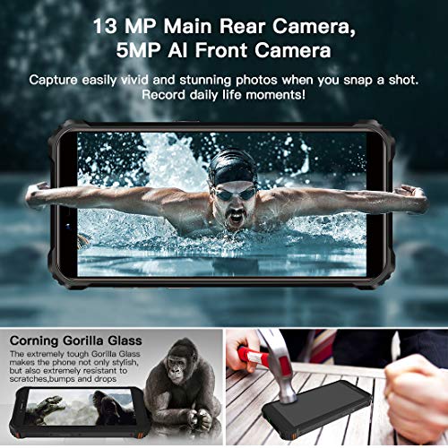 Rugged Cell Phone Unlocked OUKITEL WP5 Pro, 8000mAh Battery, 4GB+64GB ROM, Android 10 Rugged Smartphone, 5.5 Inch IP68 Waterproof Shockproof Phone with 4 LED Flashlights, Triple Camera, Dual SIM 4G