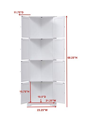 Kings Brand Furniture - Lyons 4-Tier 68" Corner Kitchen Pantry Storage Cabinet with 8 Doors, White