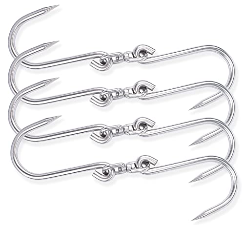 4 Packs Swiveling Meat Hook,Alele Heavy Duty Stainless Steel Processing Butcher Hooks - Large Fish,Hunting,Carcass Hanging Hook