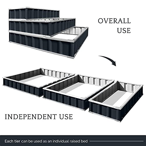 KING BIRD 3 Tiers Raised Garden Bed Dismountable Frame Galvanized Steel Metal Patio Garden Elevated Planter Box 46’’x46’’x23.6’’ for Growing Vegetables Flower (Dark Grey)