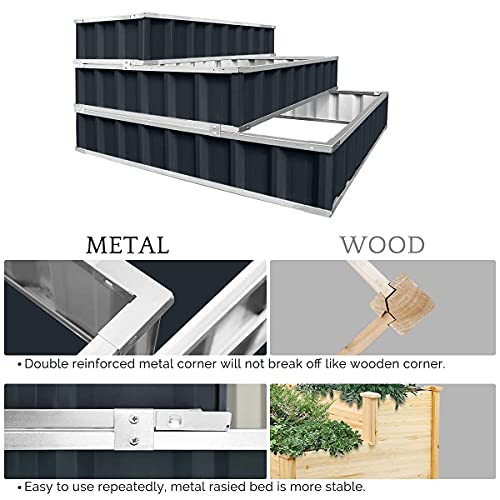 KING BIRD 3 Tiers Raised Garden Bed Dismountable Frame Galvanized Steel Metal Patio Garden Elevated Planter Box 46’’x46’’x23.6’’ for Growing Vegetables Flower (Dark Grey)