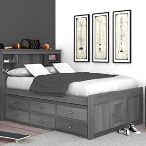 Discovery World Furniture Charcoal Full Bookcase Bed with 6 Drawers