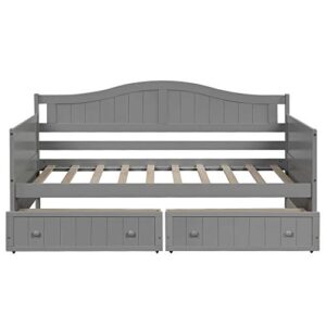 cjc Twin Daybed with 2 Storage Drawers, Wooden Storage Daybed Frame with Slats, Sofa Bed for Bedroom Living Room, 275 lbs Weight Limits (Gray)