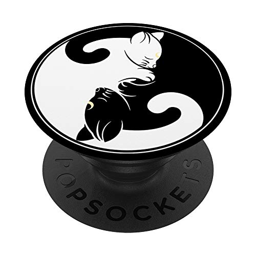 Kawaii Yin Yang Black Cat With Moon Crescent Head Manga Neko PopSockets Swappable PopGrip