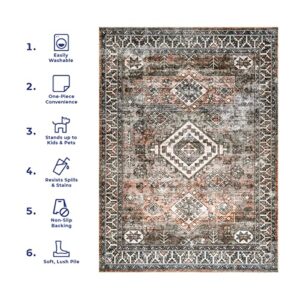 nuLOOM Bowie Machine Washable Tribal Pattern Runner Rug, 2' 6" x 8', Rust